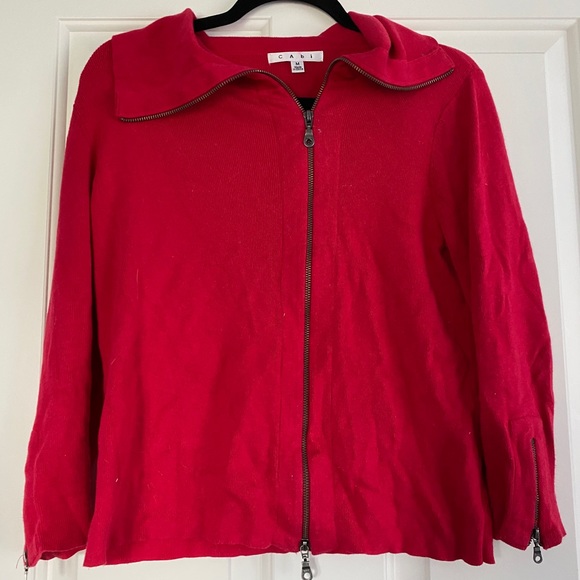CAbi | Sweaters | Cabi 285 Red Zip It Asymmetrical Sweater Medium ...